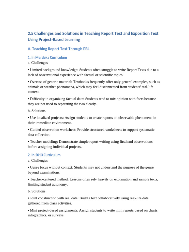 Challenges Solutions Report Exposition PBL | PDF | Curriculum | Argument