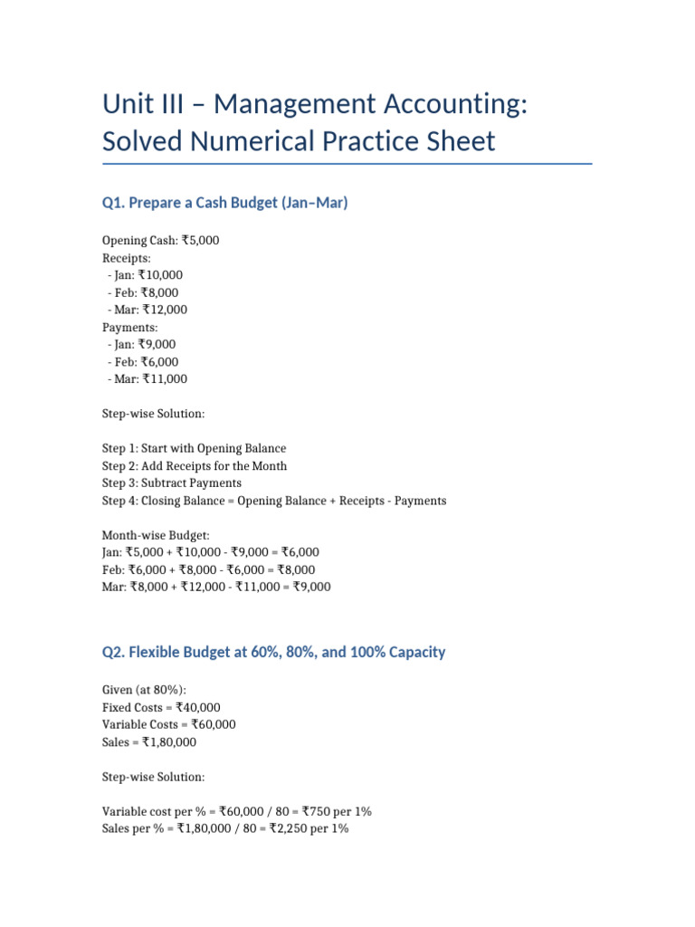 Management Accounting Practice Sheet | PDF