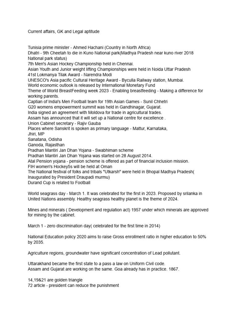 Current Affairs and Legal Updates 2023 | PDF