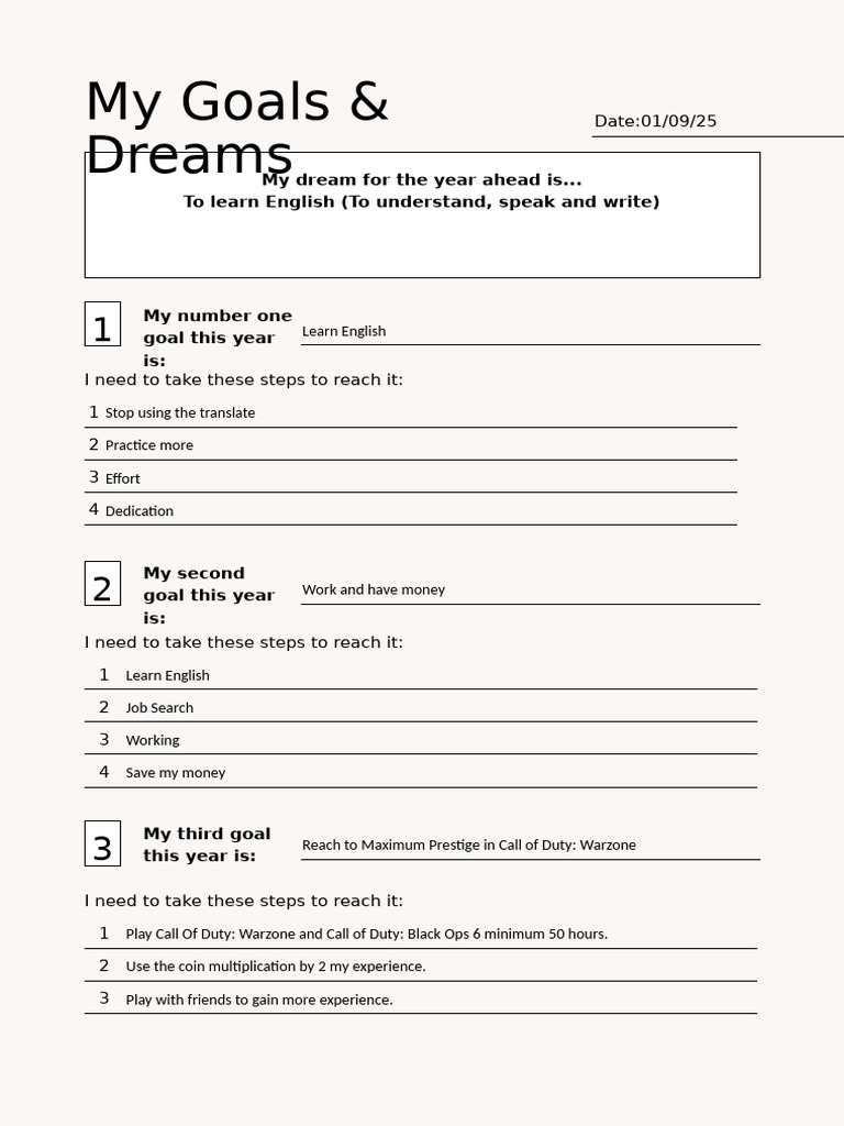 Beige Minimalistic Goals and Dreams Planner Document A4 | PDF