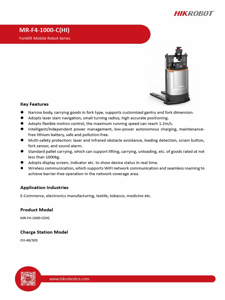 MR-F4 Forklift Mobile Robot Overview | PDF | Forklift