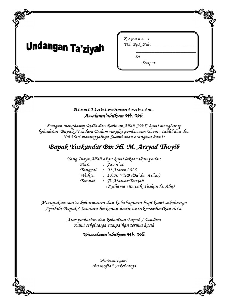 Undangan Yasinan Yuskandar | PDF