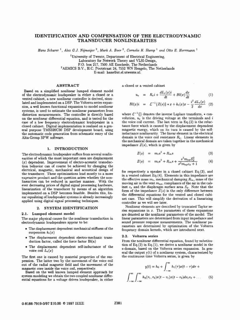 Identification and Compensation of The Electrodynamic Transducer | PDF | Nonlinear System ...
