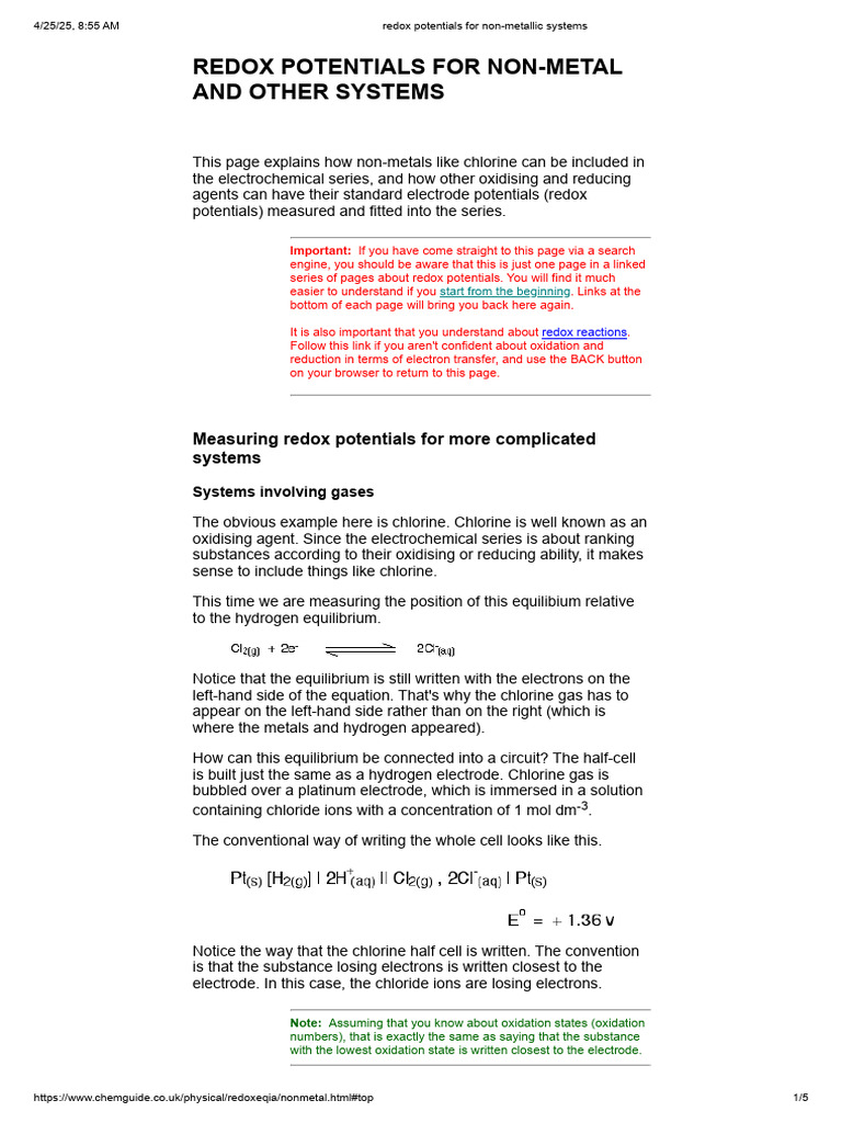 3 Redox Potentials For Non-Metallic Systems | PDF | Redox ...