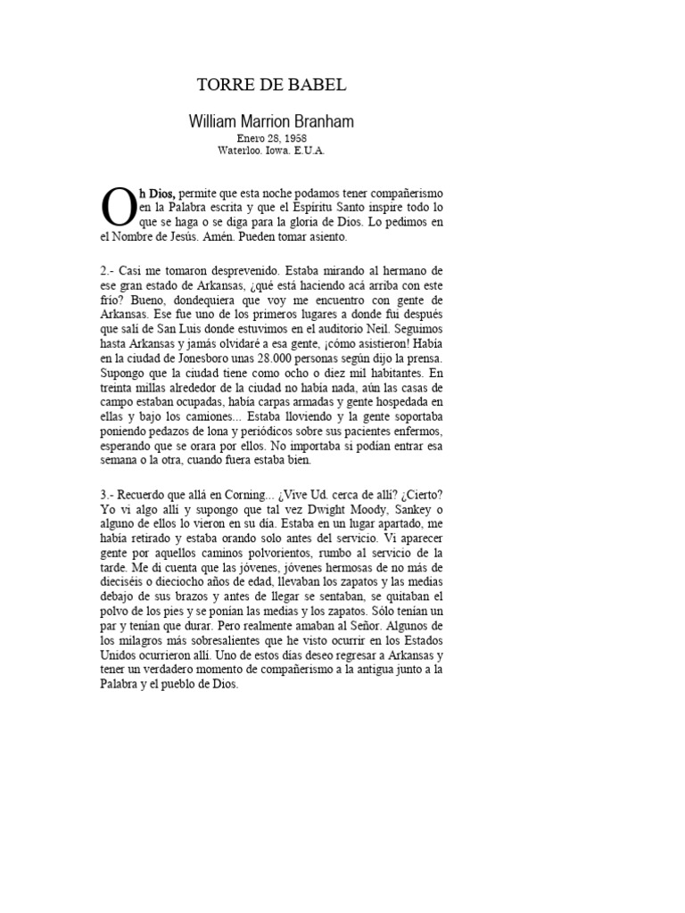 Torre de Babel William Marrion Branham Enero 28 1958 Waterloo Iowa Eua ...