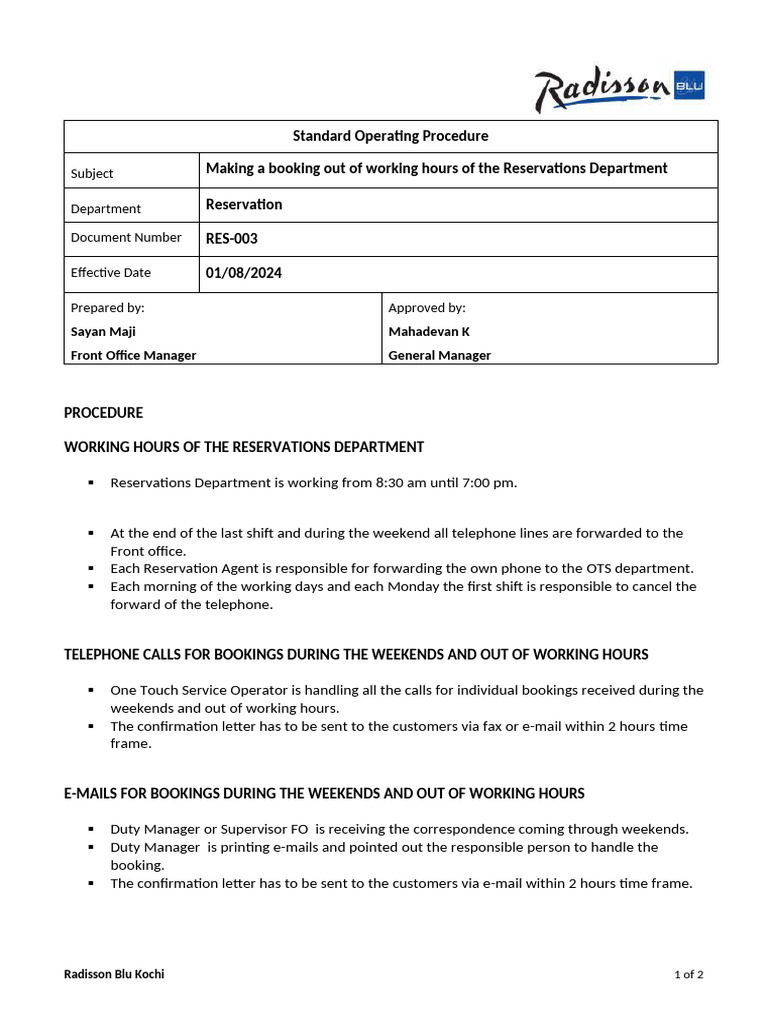 RES-003 Making A Booking Out of Working Hours of The Reservations ...