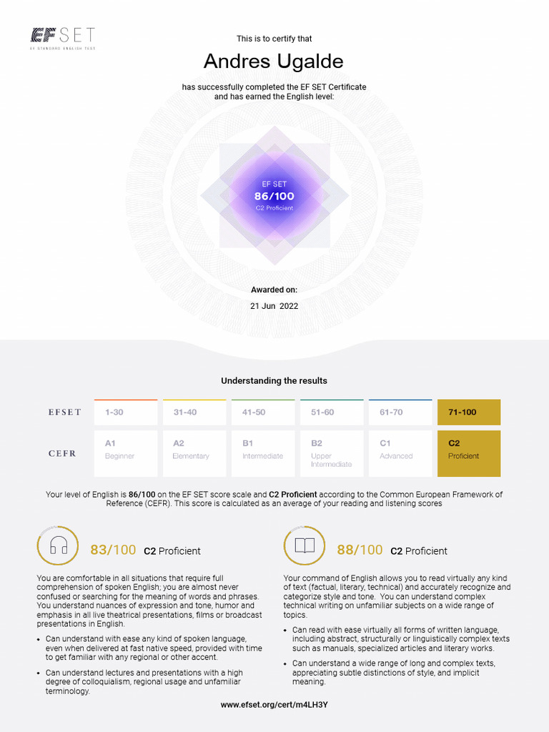Ef Set Certificate Ugalde | PDF | Linguistics | Human Communication