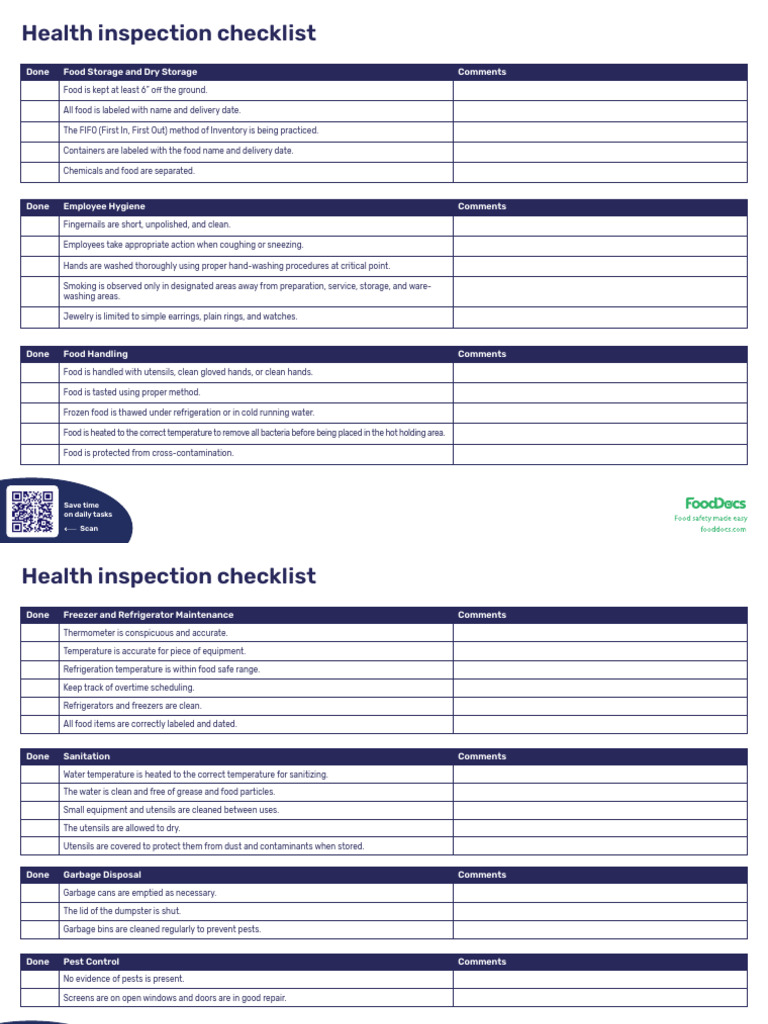 Health Inspection Checklist | PDF | Refrigerator | Hand Washing