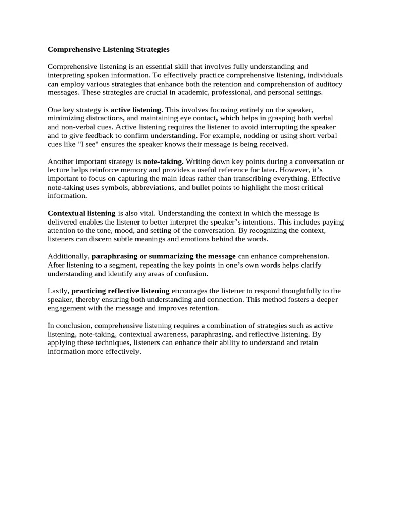 Comprehensive Listening Strategies | PDF