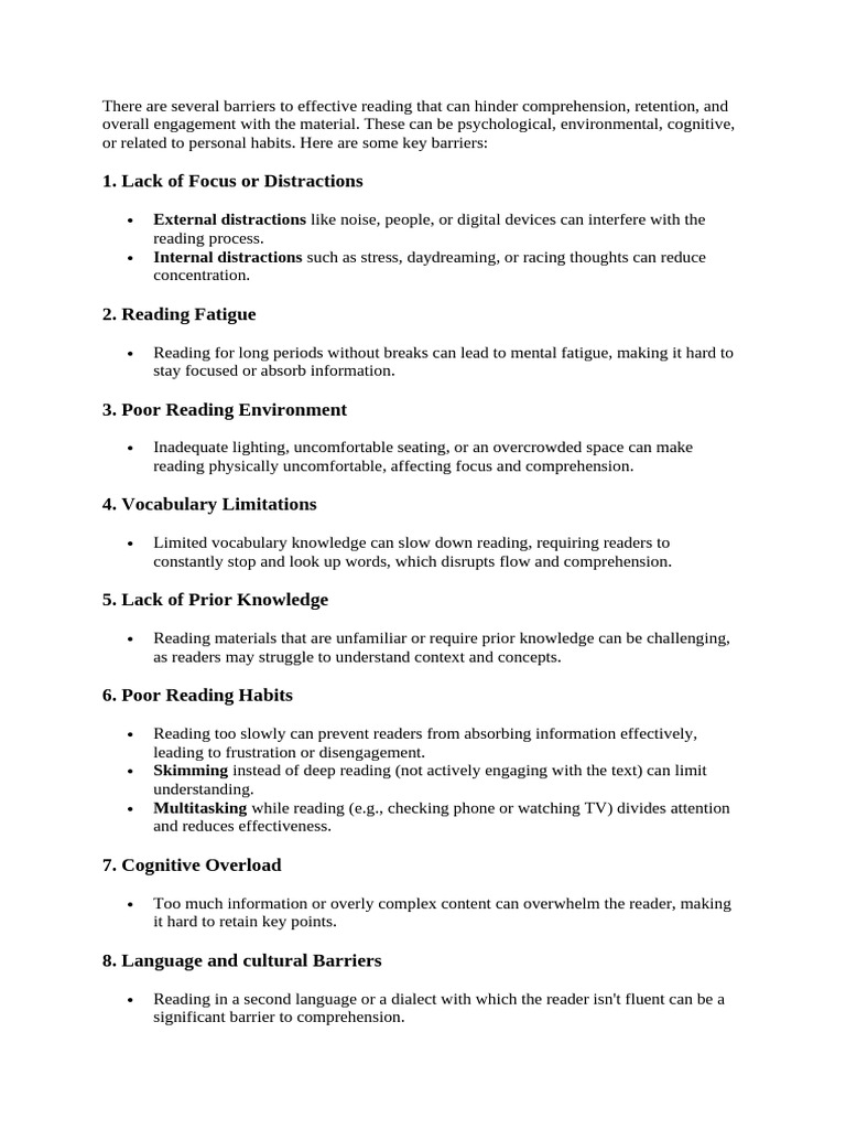 Barriers to Effective Reading Skills | PDF