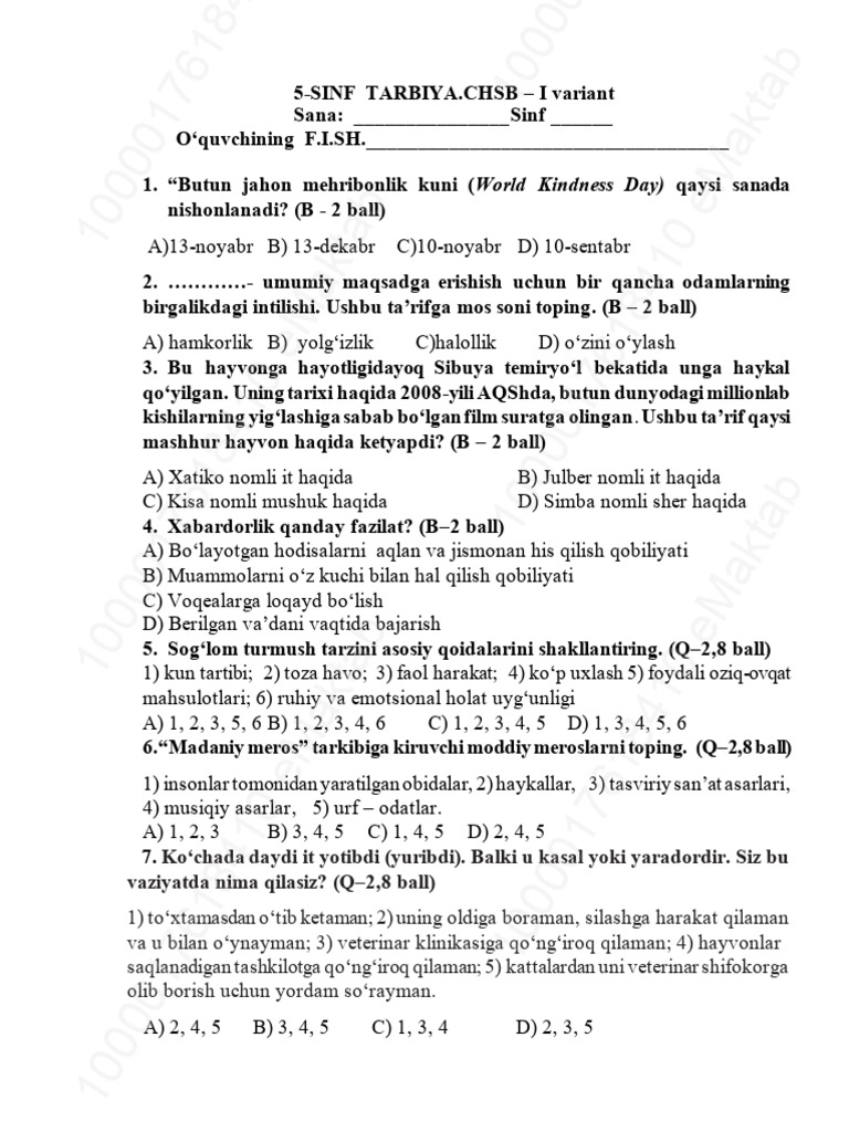 5-sinf Tarbiya Original | PDF