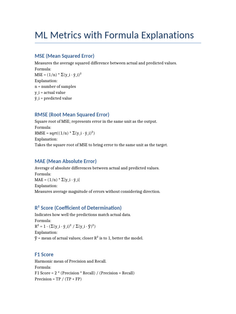 ML Metrics Formula Explanations | PDF