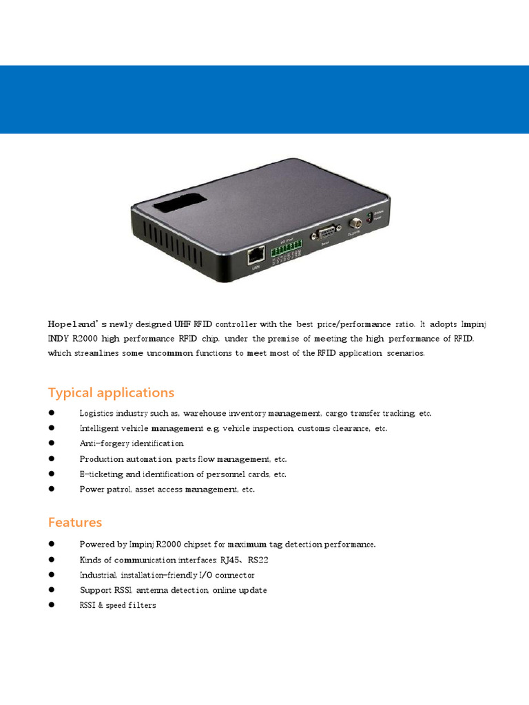 Impinj R2000 UHF RFID Controller Overview | PDF | Radio Frequency ...