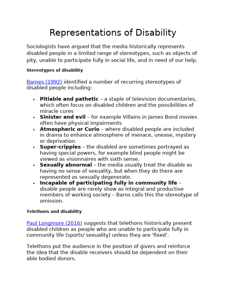 Representations of Disability | PDF | Disability | Stereotypes