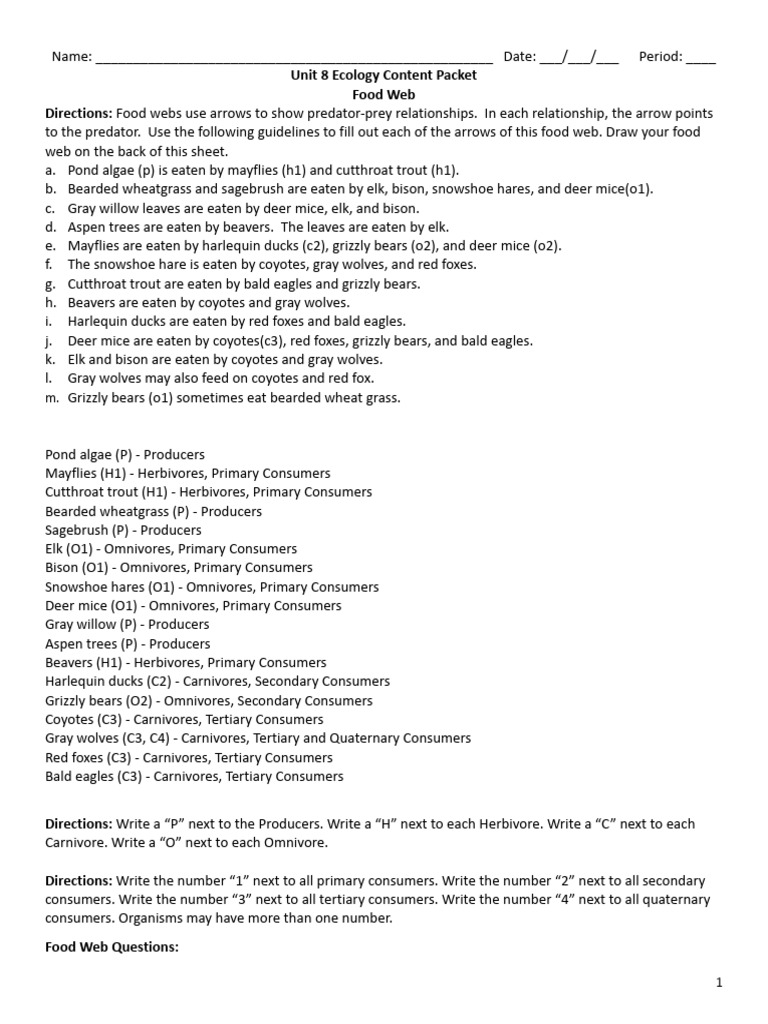 Ecology Packet Student Content PDF | PDF | Food Web | Zoology