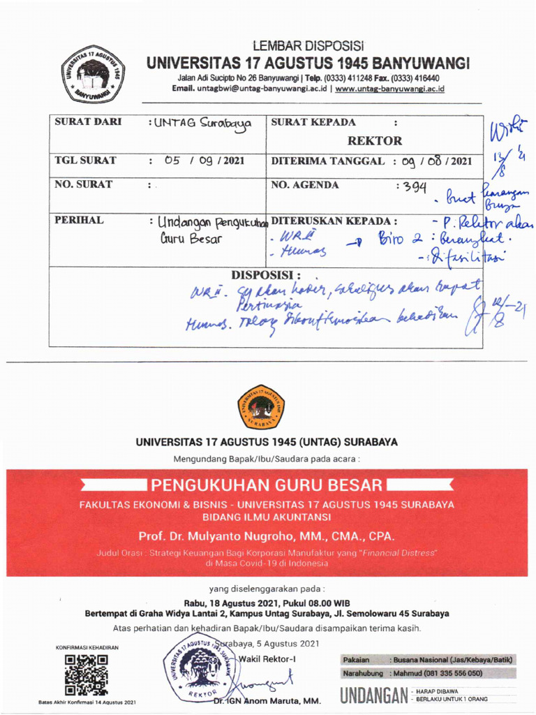 394 Untag Surabaya - Und Pengukuhan Guru Besar | PDF