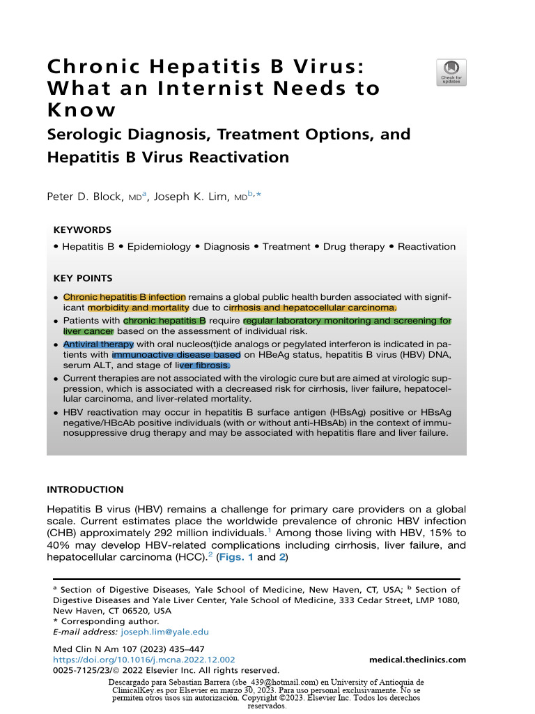 Block PD, Et Al. Chronic Hepatitis B Virus What An Internist Needs To ...