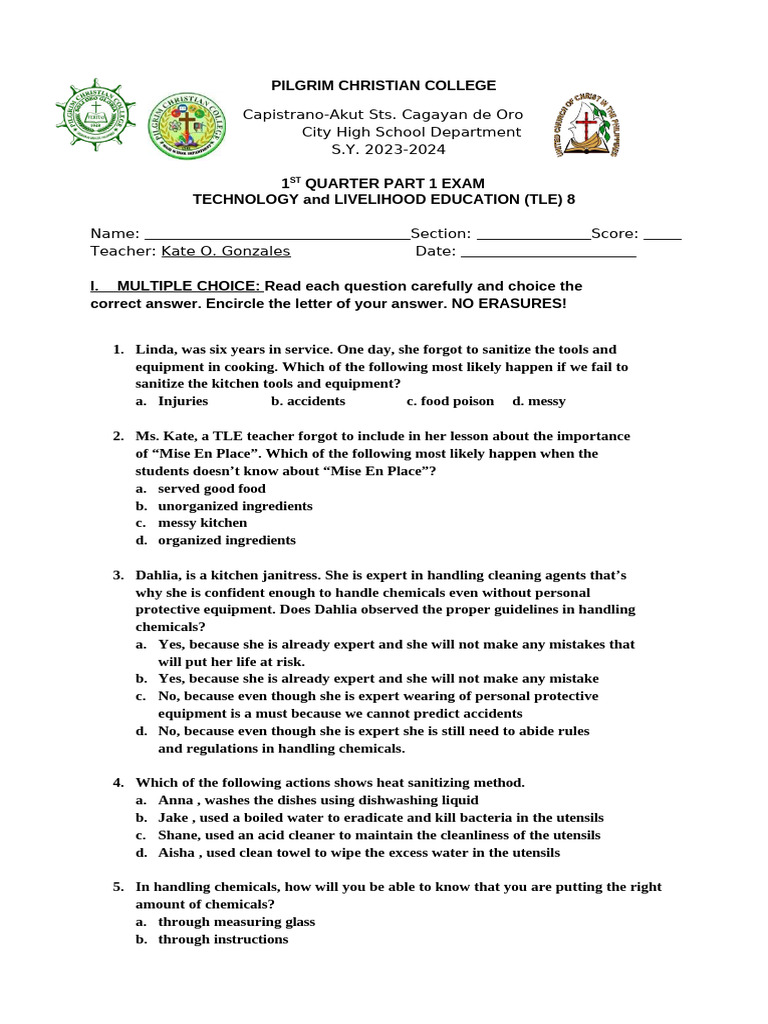 Tle-8 Examination Copies Sy-2023-2024 | PDF | Dose (Biochemistry ...