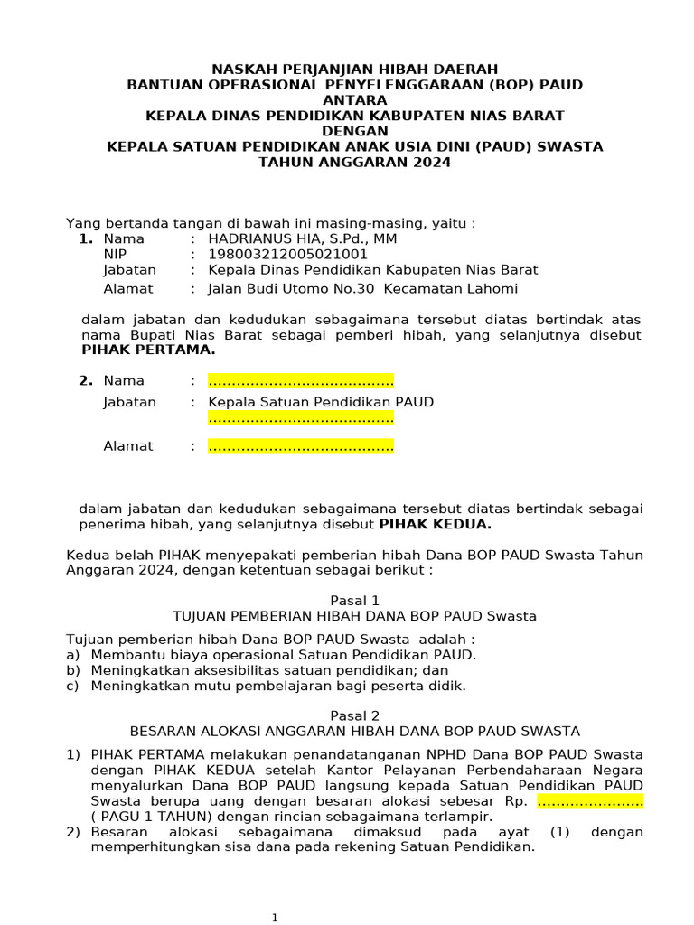 (Swasta) NPHD Bop Paud 2024 (3set) | PDF