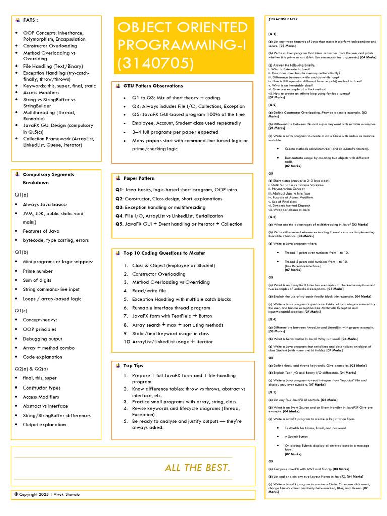 OOP-1 BONUS SHEET - BY VVK SHVL | PDF | Java (Programming Language) | Method (Computer Programming)