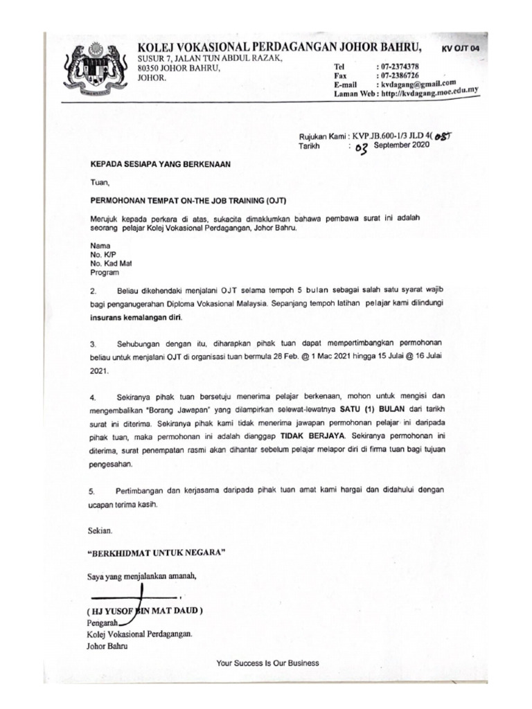 Borang Permohonan OJT | PDF