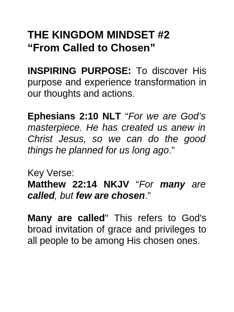 The Kingdom Mindset 2 From Called To Chosen Led | PDF | Bible Content ...