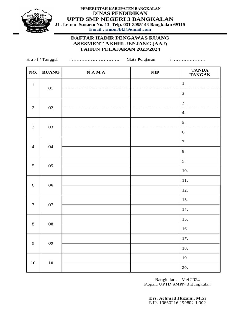 Daftar Hadir Pengawas | PDF