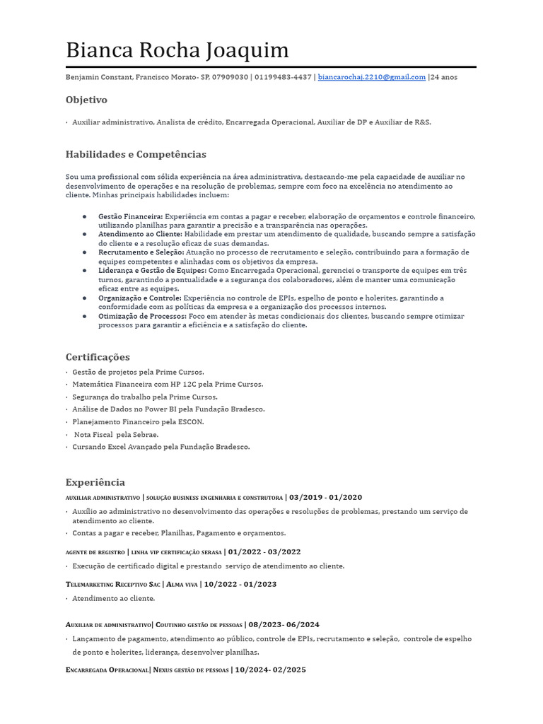 Curriculo Bianca Rocha | PDF | Gestão de recursos humanos | Recrutamento
