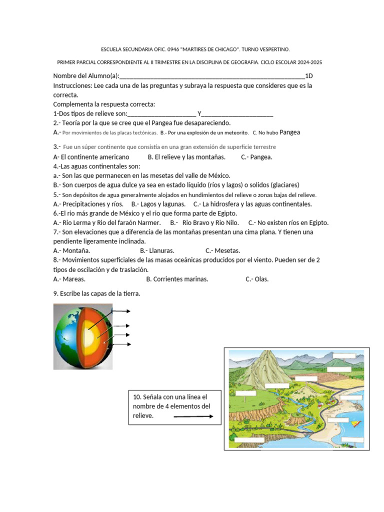 Examen de Geografía 1° Secundaria 2024-2025 | PDF