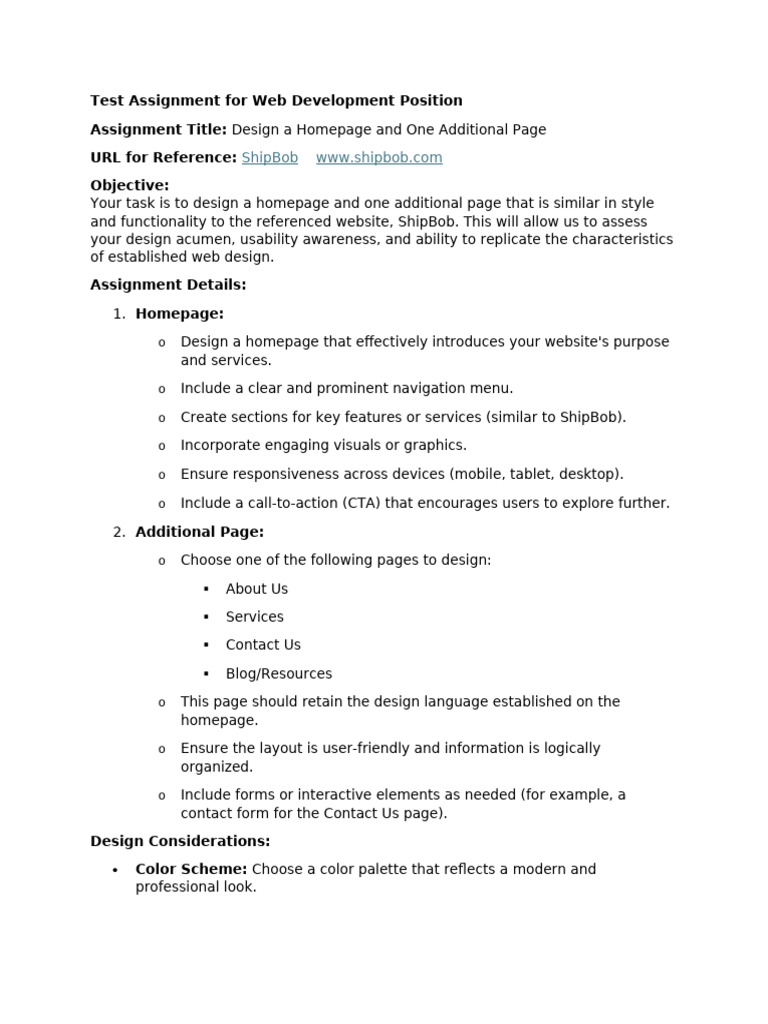 Test Assignment For Web Development Position Pdf