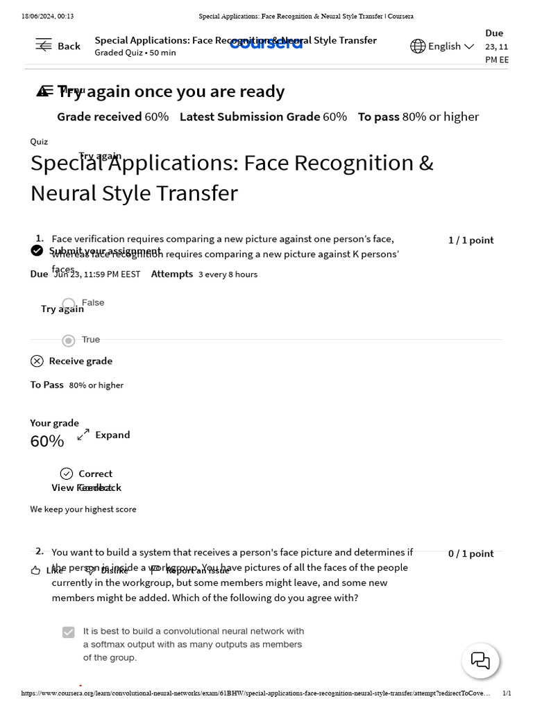 Special Applications - Face Recognition & Neural Style Transfer - Coursera | PDF