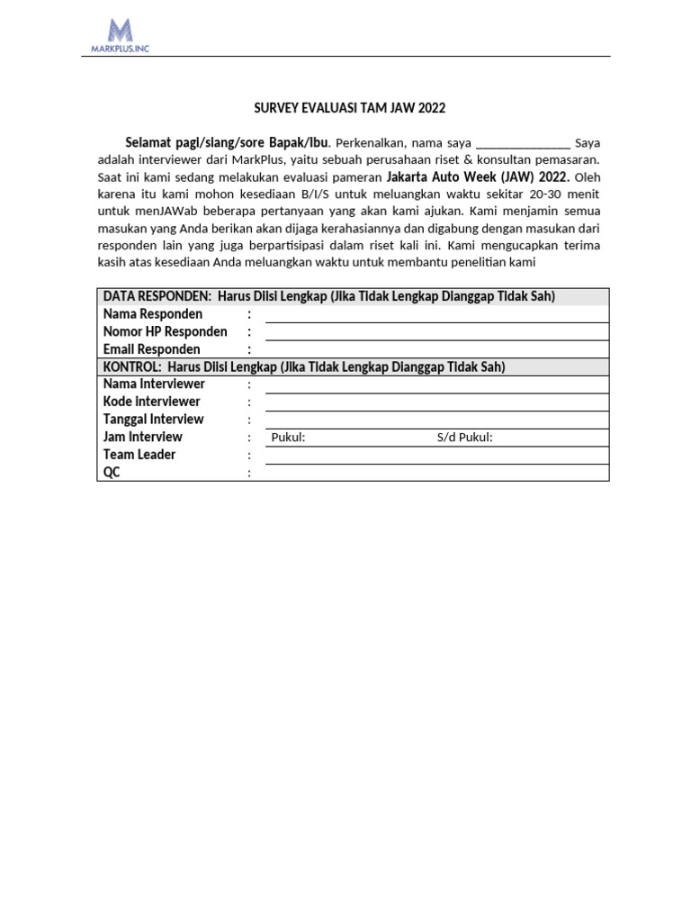 Kuesioner F2F TAM JAW | PDF
