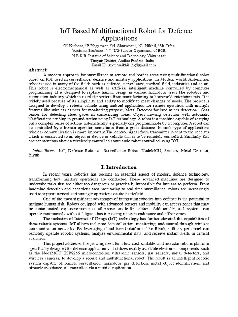 IoT Based Multifunctional Robot For Defence Applications | PDF ...