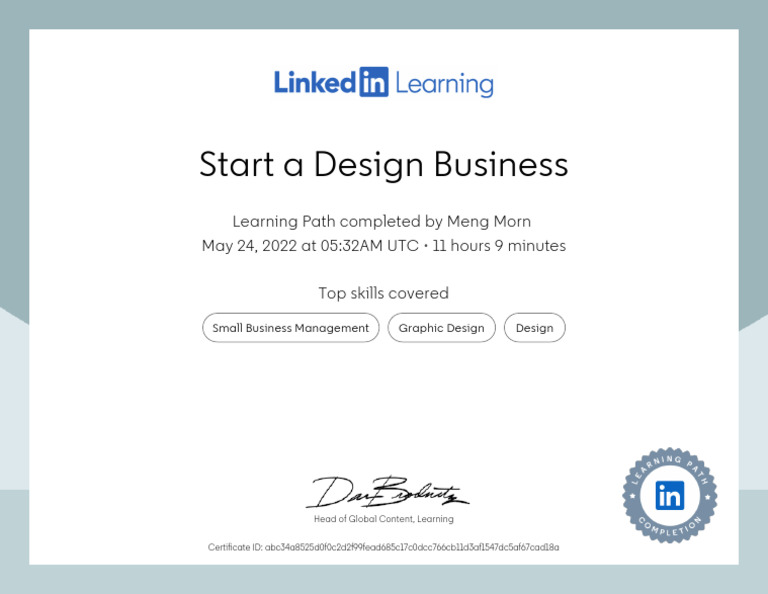 CertificateOfCompletion - Start A Design Business | PDF
