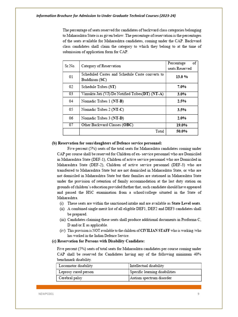 Information Brochure For A Corse in Indian University Based in India | PDF | Disability