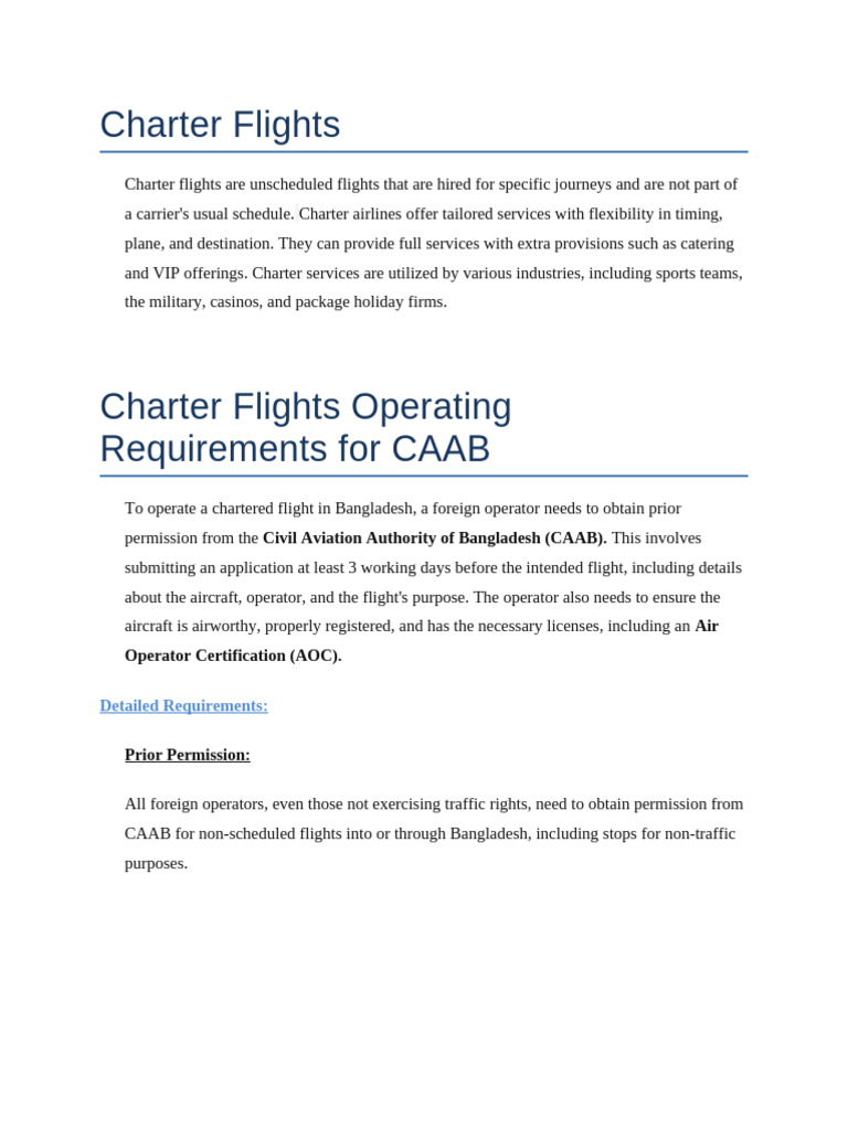 Charter Flights Document | PDF | Aviation | Transport