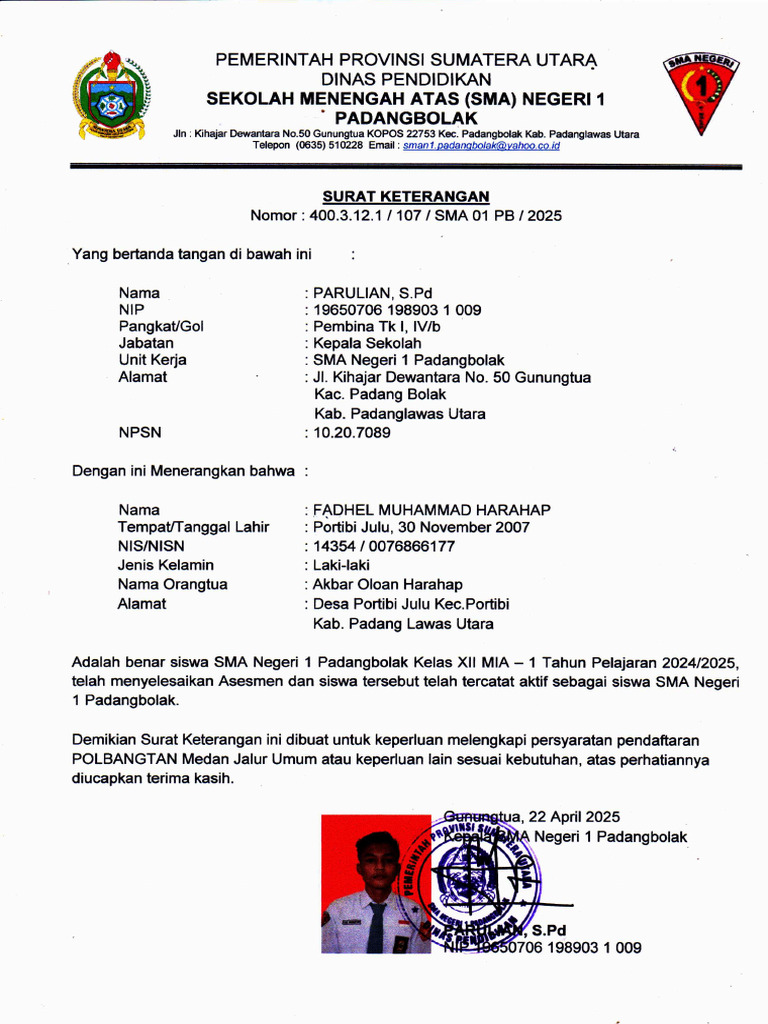 Surat Keterangan Fadhel Muhammad | PDF