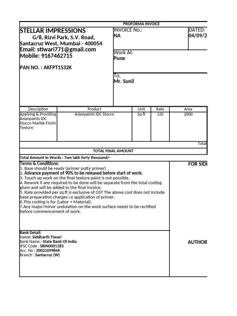 Pune Stucco Quotation Stellar Impressions | PDF