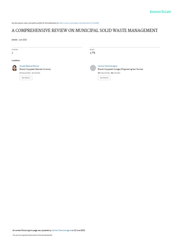 profileVaishali-Agmepublication371416488 A COMPREHENSIVE REVIEW On MUNICIPAL SOLID WASTE MANAGEM ...