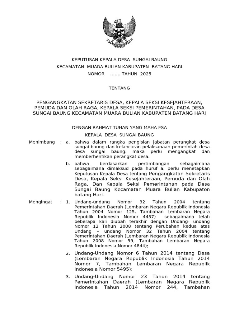 Sk Pemberhentian & Pengangkatan Perangkat Desa | PDF