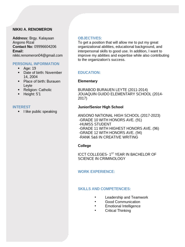 Nikki A. Renomeron Resume | PDF