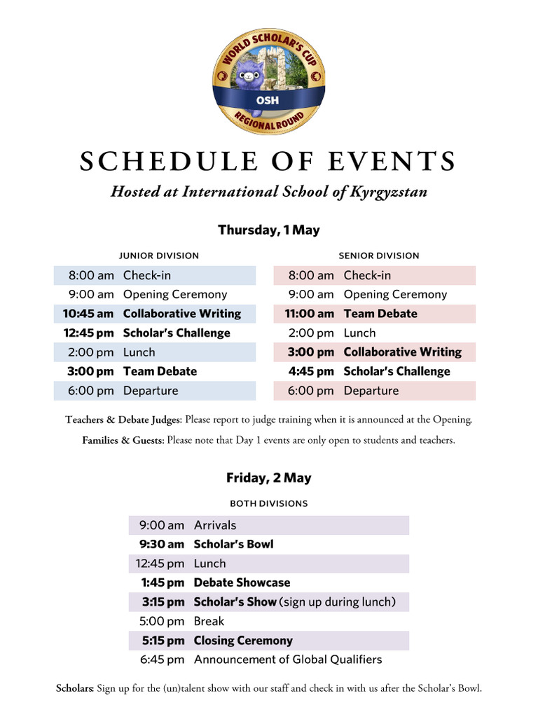 Osh Round Schedule 2025 | PDF