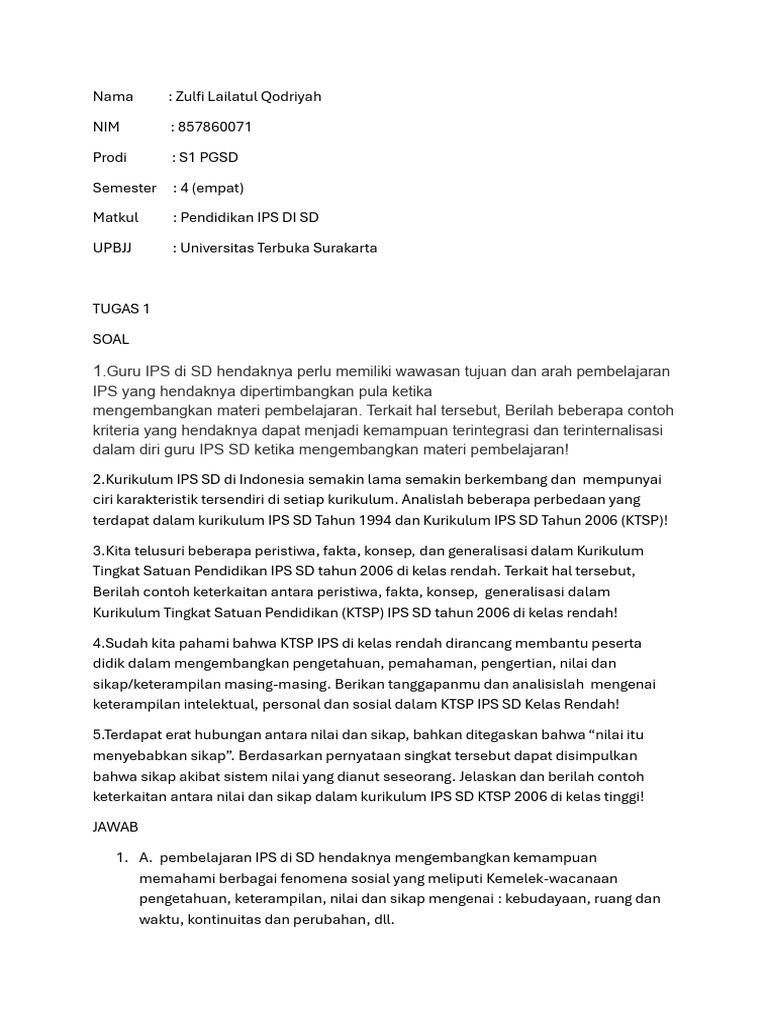 TT 1 Pendidikan Ips Di SD | PDF