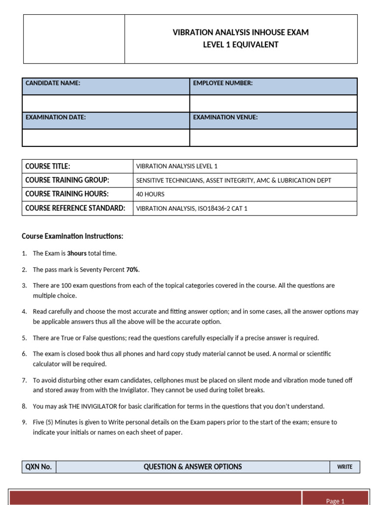 Vibration Analysis CAT1 - Oniste Training Exam Questions - May2025 ...
