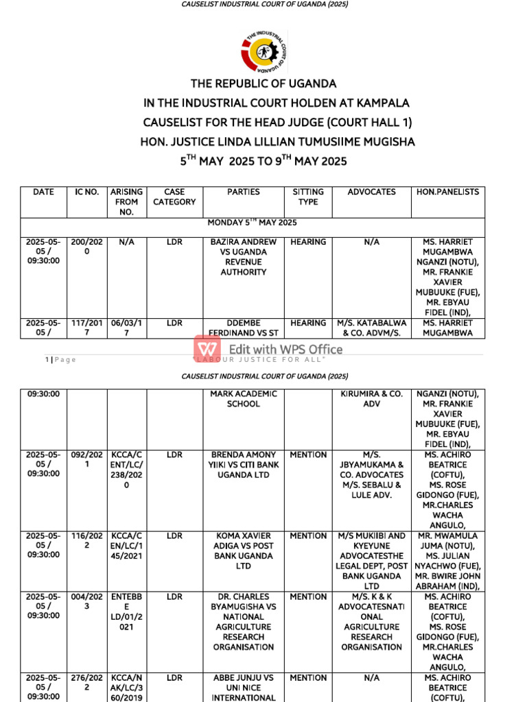 Courthall 1 Head Judge 5TH - 9TH May 2025 | PDF