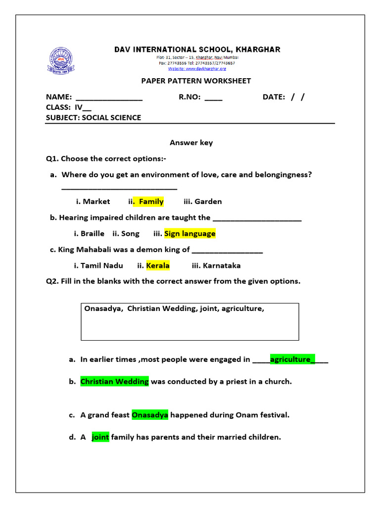 Worksheet SST 4 - Answer Key | PDF