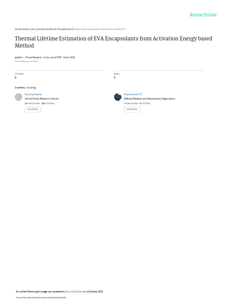 Thermal Lifetime Estimation of EVA Encapsulants From Activation Energy ...