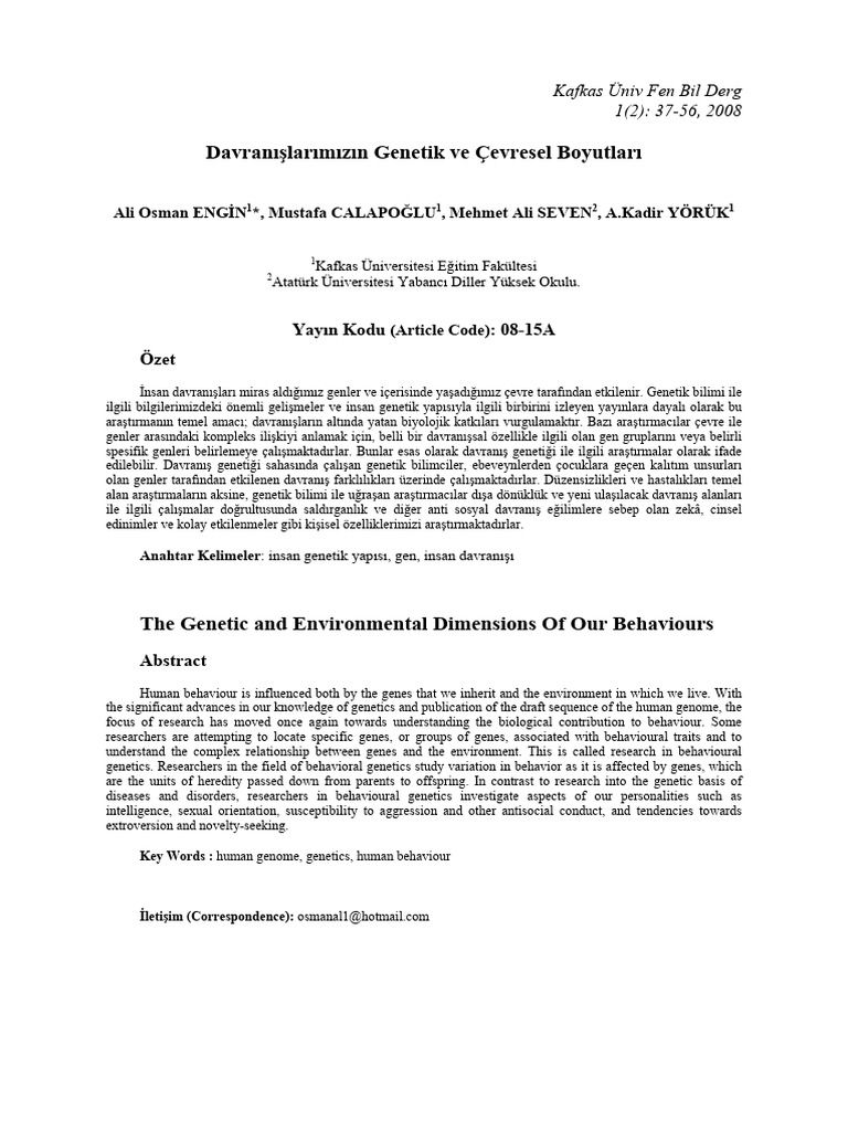 Davran Lar M Z N Genetik Ve Evresel Boyutlar (#337762) - 340507 | PDF