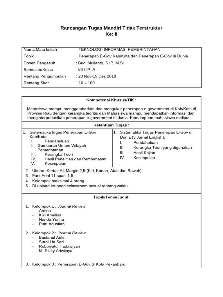 Rancangan Tugas Mandiri TT Kelas IP A | PDF