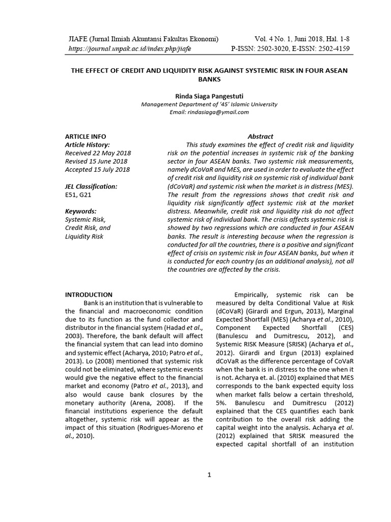The Effect of Credit and Liquidity Risk Against Sy | PDF | Systemic ...